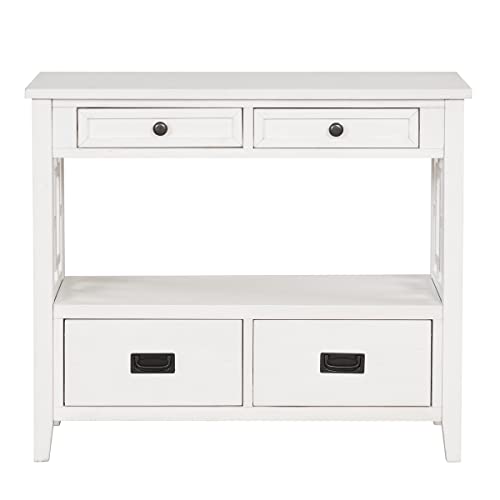 LKTART 36'' Antique White Farmhouse Pine Wood Buffet Sideboard Storage Cabinet with 4 Drawers and 1 Storage Shelf Sideboard Entry Console Table for Living Room Dining Room Kitchen Hallway Entryway