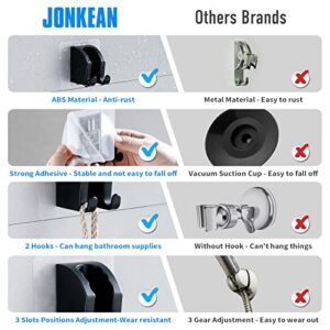 JONKEAN Handheld Shower Head Holder with 2 Hanger Hooks, 2 Pack Strong Adhesive Shower Head Holder, Adjustable Shower Wand Holder Wall Mount, Bathroom Waterproof Shower Handle Holder No Drill Need