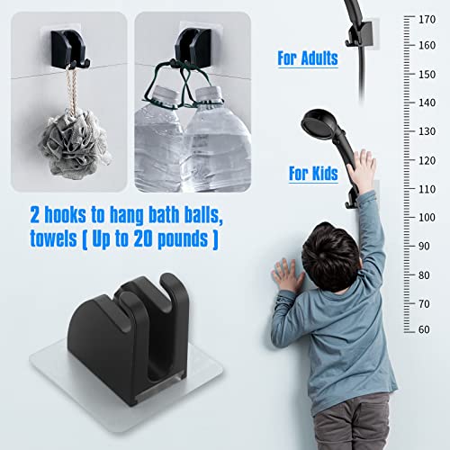 JONKEAN Handheld Shower Head Holder with 2 Hanger Hooks, 2 Pack Strong Adhesive Shower Head Holder, Adjustable Shower Wand Holder Wall Mount, Bathroom Waterproof Shower Handle Holder No Drill Need