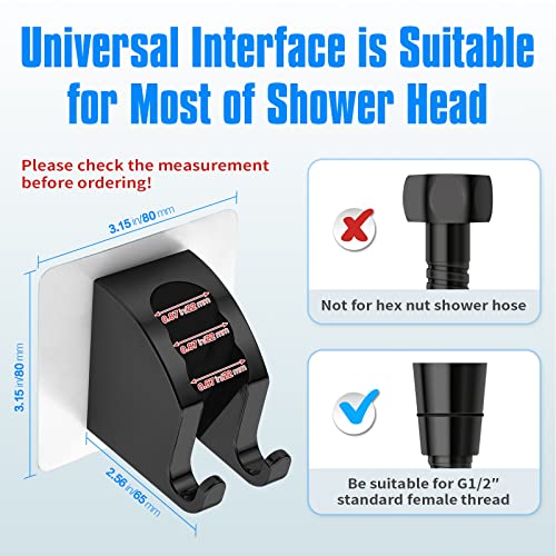 JONKEAN Handheld Shower Head Holder with 2 Hanger Hooks, 2 Pack Strong Adhesive Shower Head Holder, Adjustable Shower Wand Holder Wall Mount, Bathroom Waterproof Shower Handle Holder No Drill Need