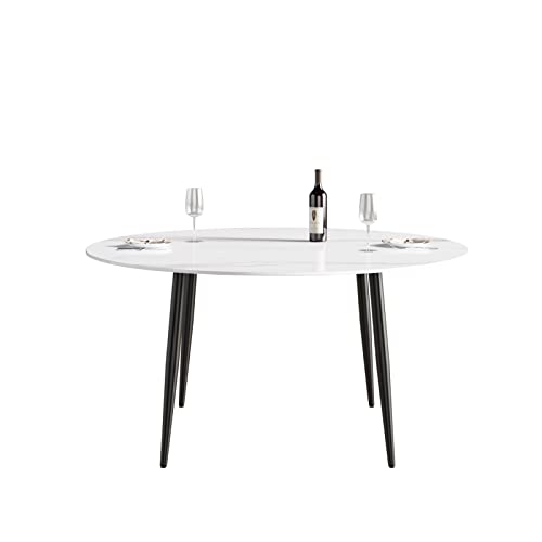 59.05" Round Dining Table for 8 People, Artificial Marble Stone Kitchen Table Modern Dining Room Table with Black Metal Legs, for Living Room, Dining Room (Not Including Chairs)