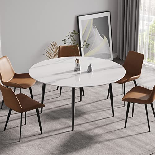 59.05" Round Dining Table for 8 People, Artificial Marble Stone Kitchen Table Modern Dining Room Table with Black Metal Legs, for Living Room, Dining Room (Not Including Chairs)