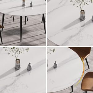 59.05" Round Dining Table for 8 People, Artificial Marble Stone Kitchen Table Modern Dining Room Table with Black Metal Legs, for Living Room, Dining Room (Not Including Chairs)