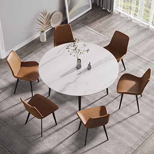 59.05" Round Dining Table for 8 People, Artificial Marble Stone Kitchen Table Modern Dining Room Table with Black Metal Legs, for Living Room, Dining Room (Not Including Chairs)