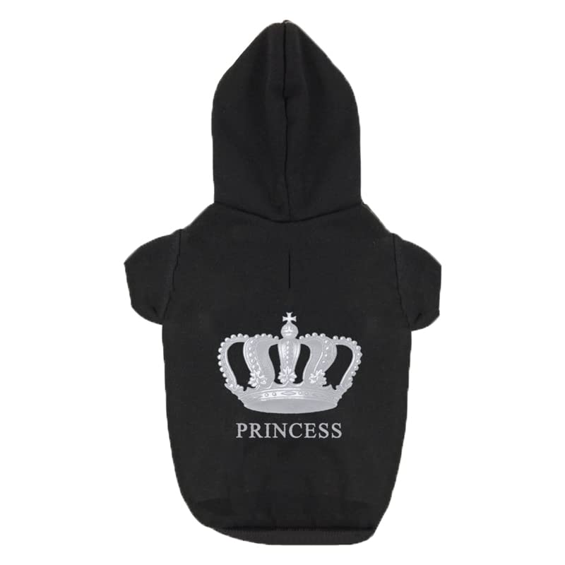 Princess Dog Sweaters for Small Dogs Girl, Crown Dog Jackets with Hoodie, Dogs Fleece Hooded, Dog Cloth Cold Weather Coats with Front Legs Sleeves XS-XXXL (Black, X-Small)