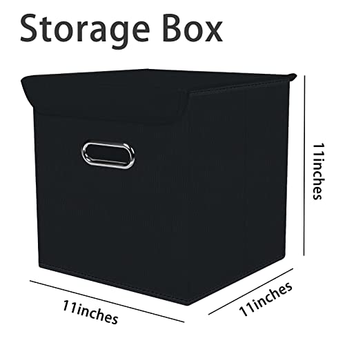 DABEACT Fabric Storage Cube Bins with Lids Closet Organizers collapsible storage bins basket with Handles for Home ,Storage Boxes for Organizing,3 Pack,(black)