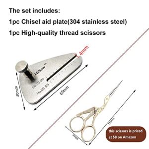 Hisew- Leather Stitching Punch Aid Pulling Plate and Scissor Kit, Diamond Lacing Chisel or Pricking Iron Aid Mate, Leather Craft Work Tools Accessories