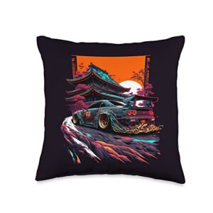 vintage automotive jdm legend tuning car japanese retro car racing drifting art jdm legend tuning throw pillow, 16x16, multicolor