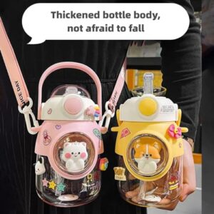 ChezMax Kawaii Bear Straw Water Bottle with Shoulder Strap, Leak-proof Stainless Steel Vacuum BPA free Cute Insulated Water Bottles and Kawaii Stickers for Girls School Office (Purple) 3.5 W x 7.2 H