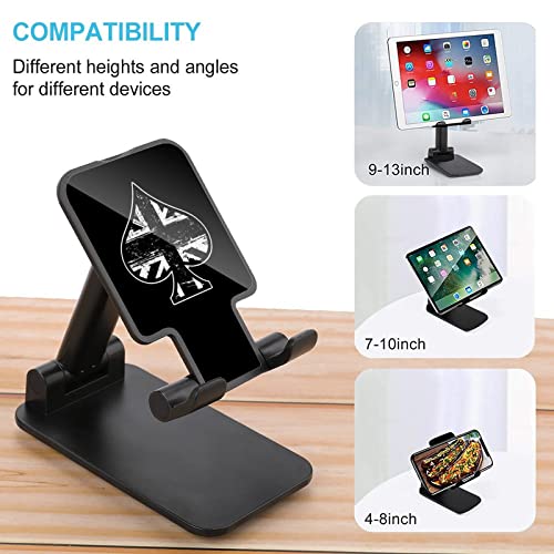 Black British Flag Spades Ace Poker Funny Foldable Desktop Cell Phone Holder Portable Adjustable Stand Desk Accessories