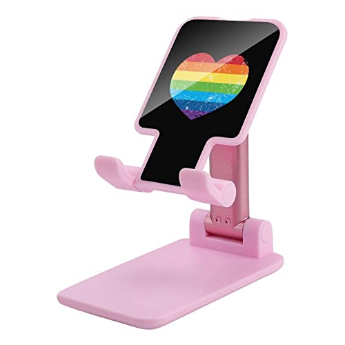 Gay Rights Rainbow Retro Heart Flag Funny Foldable Desktop Cell Phone Holder Portable Adjustable Stand Desk Accessories