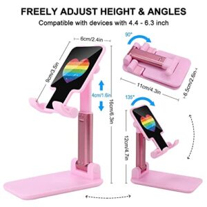 Gay Rights Rainbow Retro Heart Flag Funny Foldable Desktop Cell Phone Holder Portable Adjustable Stand Desk Accessories