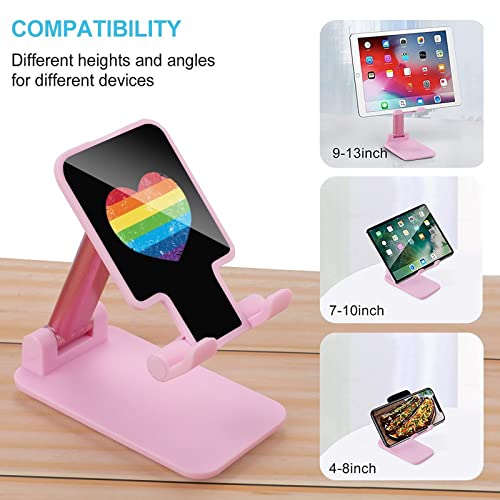 Gay Rights Rainbow Retro Heart Flag Funny Foldable Desktop Cell Phone Holder Portable Adjustable Stand Desk Accessories