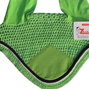 Zainee Sports Horse Ear Bonnet Ear Net Hat Fly Bonnet Hood Mask Fly Veil Full Hand Made Cotton Double Piping (Horse/Full, Lime Green)