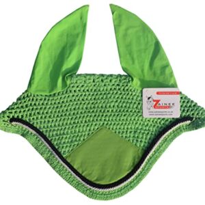 Zainee Sports Horse Ear Bonnet Ear Net Hat Fly Bonnet Hood Mask Fly Veil Full Hand Made Cotton Double Piping (Horse/Full, Lime Green)