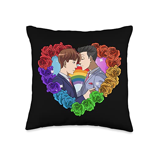 Married Gay Couple Heart Roses Valentines Day Tees Married Gay Couple Heart Roses Valentine Day LGBTQ Love Throw Pillow, 16x16, Multicolor