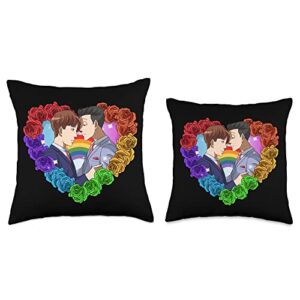 Married Gay Couple Heart Roses Valentines Day Tees Married Gay Couple Heart Roses Valentine Day LGBTQ Love Throw Pillow, 16x16, Multicolor