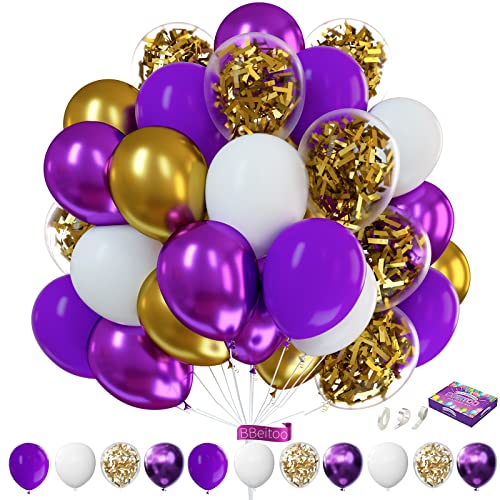 BBeitoo 73Pack Purple and Gold Balloon Arch Kit 12inch Dark Purple Gold White Balloons Metallic Purple Gold Balloons for Purple and Gold Party Decorations