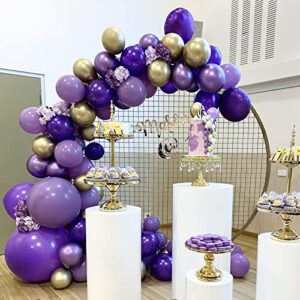 BBeitoo 73Pack Purple and Gold Balloon Arch Kit 12inch Dark Purple Gold White Balloons Metallic Purple Gold Balloons for Purple and Gold Party Decorations