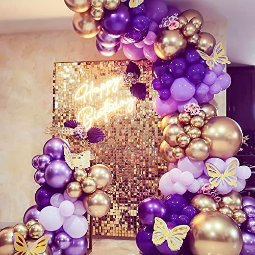 BBeitoo 73Pack Purple and Gold Balloon Arch Kit 12inch Dark Purple Gold White Balloons Metallic Purple Gold Balloons for Purple and Gold Party Decorations