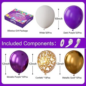 BBeitoo 73Pack Purple and Gold Balloon Arch Kit 12inch Dark Purple Gold White Balloons Metallic Purple Gold Balloons for Purple and Gold Party Decorations