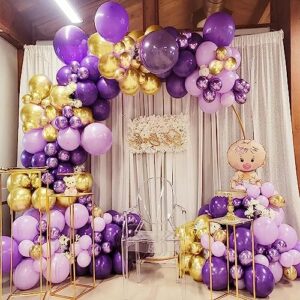 BBeitoo 73Pack Purple and Gold Balloon Arch Kit 12inch Dark Purple Gold White Balloons Metallic Purple Gold Balloons for Purple and Gold Party Decorations