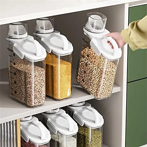 Airtight Rice Storage Barrel, BPA Free Plastic Dry Food Container Cereal Storage Bin with Pouring Spout, Measuring Cup Food Dispenser for Cereal Beans Flour Sugar for Flour,Sugar,Grain,Rice (WHITE/2800ML)