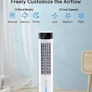 KEGIAN Portable Evaporative Air Cooler, Swamp Cooler with 80°Oscillation, 3 Speeds, 12H Timer, Remote & Panel Control, Bladeless Cooling Fan for Home, Office, and Bedroom