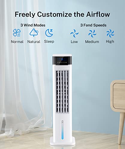 KEGIAN Portable Evaporative Air Cooler, Swamp Cooler with 80°Oscillation, 3 Speeds, 12H Timer, Remote & Panel Control, Bladeless Cooling Fan for Home, Office, and Bedroom