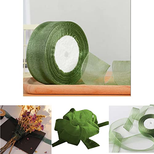 1-1/2 Inch Sheer Wide Thick Organza Ribbon - 50 Yards for Bouquet Wrapping, Gift Wrapping, Decoration, Craft（50 Yards/Roll,Green)