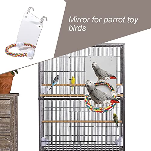 Bird Mirror Birdcage Perches Mirror Cotton Rope Standing Bar Claw Birdcage Chew Toy for Birdcage Stand Perch Budgie Parakeet Cockatiels