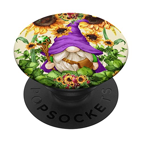 Mystic Gnome Witch In Purple Wizard Outfit For Sunflower Mom PopSockets Swappable PopGrip