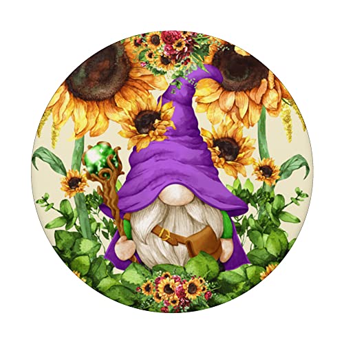 Mystic Gnome Witch In Purple Wizard Outfit For Sunflower Mom PopSockets Swappable PopGrip