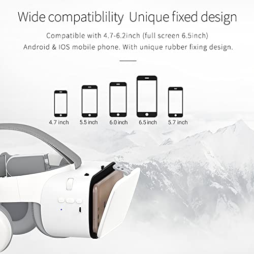 3D VR Virtual Reality Headset, VR viewer for IMAX Movies and Games Bluetooth Wireless VR Headset Compatible with 4.7-6.3" iPhone iOS/Android (White)