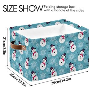 ALAZA Merry Christmas Snowman Snowflake Large Storage Basket with Handles Foldable Decorative 1 Pack Storage Bin Box for Organizing Living Room Shelves Office Closet Clothes