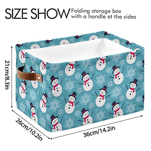 ALAZA Merry Christmas Snowman Snowflake Large Storage Basket with Handles Foldable Decorative 1 Pack Storage Bin Box for Organizing Living Room Shelves Office Closet Clothes