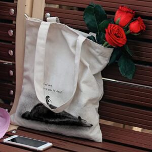 LAFORTIS Aesthetic Canvas Tote Bag with Zipper Inner Pocket, Cute Bear White Cotton Shopping Reusable Grocery Bags for Women Teachers as Gifts