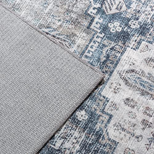 ComiComi Washable Rug 5x7 - Antique Distressed 5x7 Area Rugs, Ultra Thin Rugs for Living Room, Vintage Tribal Bedroom Rugs(Blue/Grey, 5'x7')