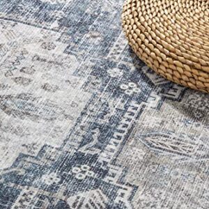 ComiComi Washable Rug 5x7 - Antique Distressed 5x7 Area Rugs, Ultra Thin Rugs for Living Room, Vintage Tribal Bedroom Rugs(Blue/Grey, 5'x7')