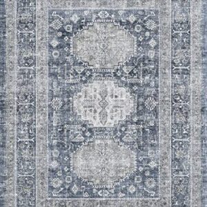 ComiComi Washable Rug 5x7 - Antique Distressed 5x7 Area Rugs, Ultra Thin Rugs for Living Room, Vintage Tribal Bedroom Rugs(Blue/Grey, 5'x7')