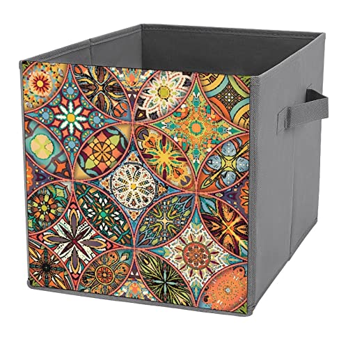 Ethnic Floral Mandala Large Cubes Storage Bins Collapsible Canvas Storage Box Closet Organizers for Shelves