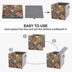 Ethnic Floral Mandala Large Cubes Storage Bins Collapsible Canvas Storage Box Closet Organizers for Shelves