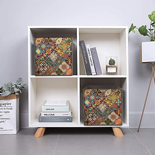 Ethnic Floral Mandala Large Cubes Storage Bins Collapsible Canvas Storage Box Closet Organizers for Shelves