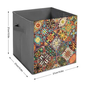 Ethnic Floral Mandala Large Cubes Storage Bins Collapsible Canvas Storage Box Closet Organizers for Shelves