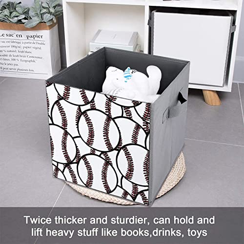 Softball Pattern Large Cubes Storage Bins Collapsible Canvas Storage Box Closet Organizers for Shelves