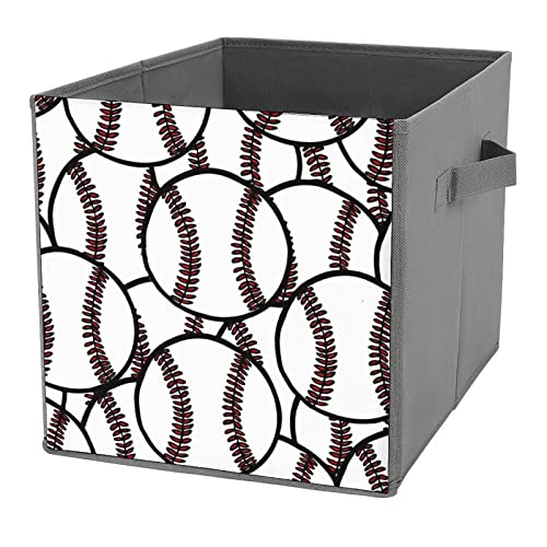 Softball Pattern Large Cubes Storage Bins Collapsible Canvas Storage Box Closet Organizers for Shelves