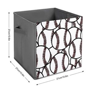 Softball Pattern Large Cubes Storage Bins Collapsible Canvas Storage Box Closet Organizers for Shelves