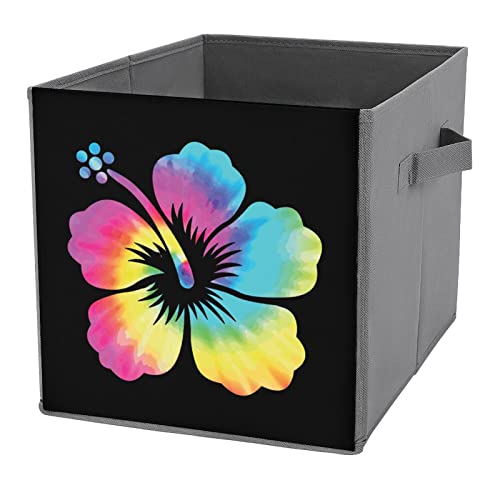 Tie Dye Hibiscus Large Cubes Storage Bins Collapsible Canvas Storage Box Closet Organizers for Shelves