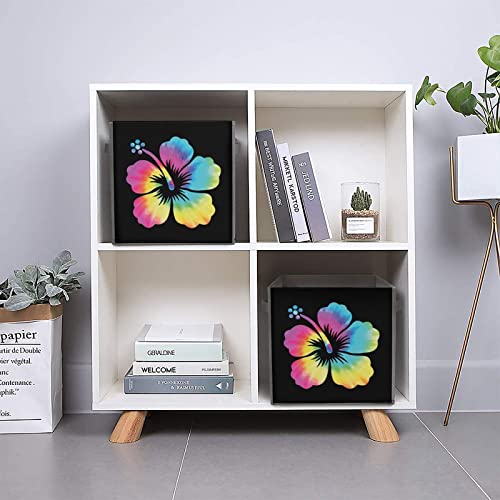 Tie Dye Hibiscus Large Cubes Storage Bins Collapsible Canvas Storage Box Closet Organizers for Shelves