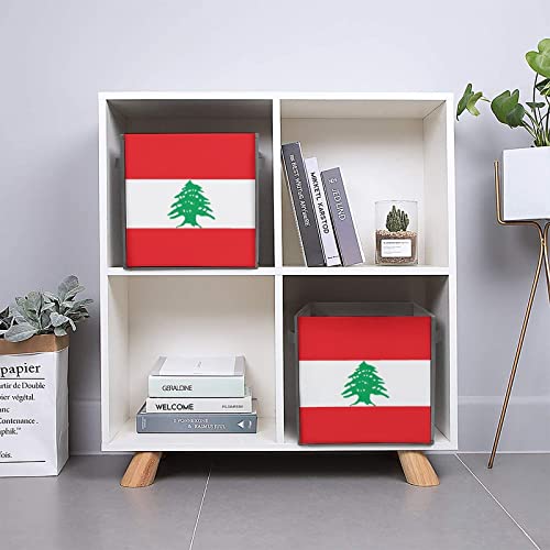 Flag of Lebanon Large Cubes Storage Bins Collapsible Canvas Storage Box Closet Organizers for Shelves